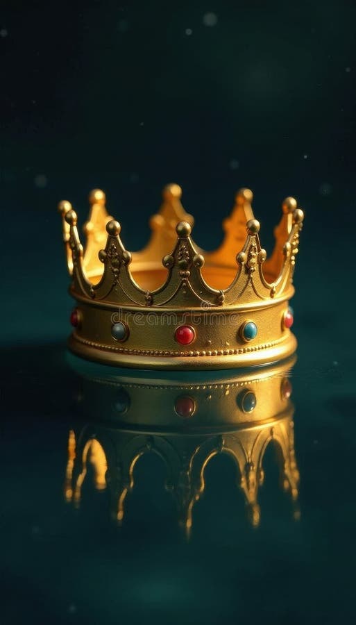 Golden Crown Floats on Dark Water, Serene Reflection , Peace, Luxury ...
