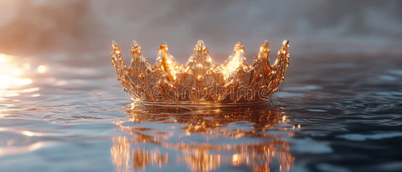 GOLDEN CROWN on WATER SURFACE with SUNSET REFLECTION Stock Photo ...