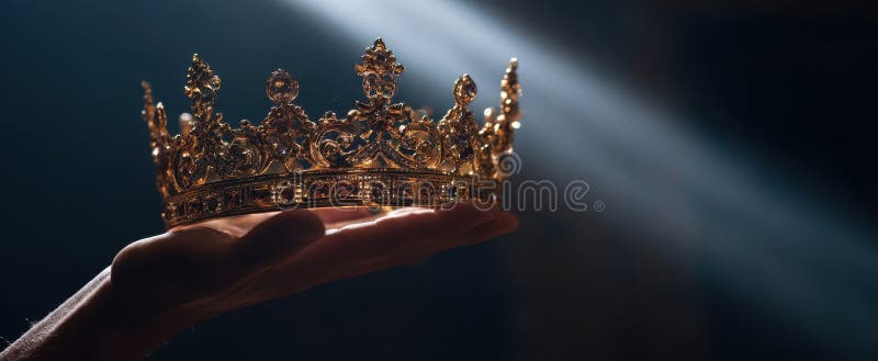 The Golden Crown Held in a Hand Illuminated by Soft Dramatic Light. AI Generated Image Stock ...