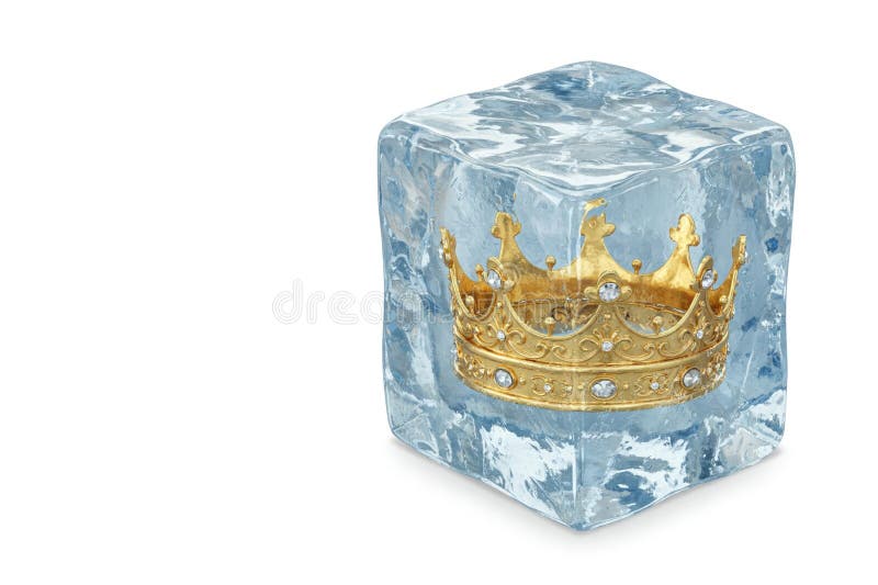 A Golden Crown Inside an Ice Cube. Space for Text. Stock Image - Image ...