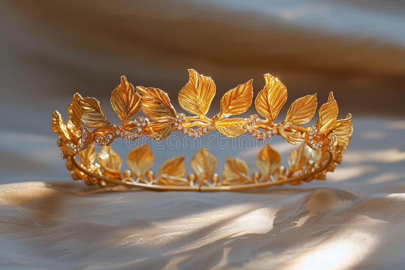 A Golden Crown with Leaf Designs, Resting on an Isolated Beige ...