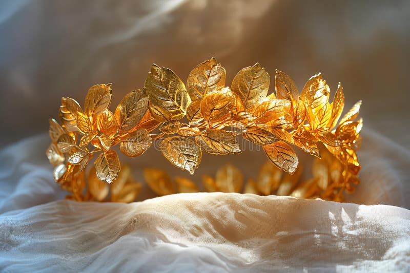 A Golden Crown with Leaf Designs, Resting on an Isolated Beige ...