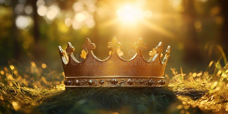 Golden Crown Placed on Grass during Sunset with Soft Sunlight ...