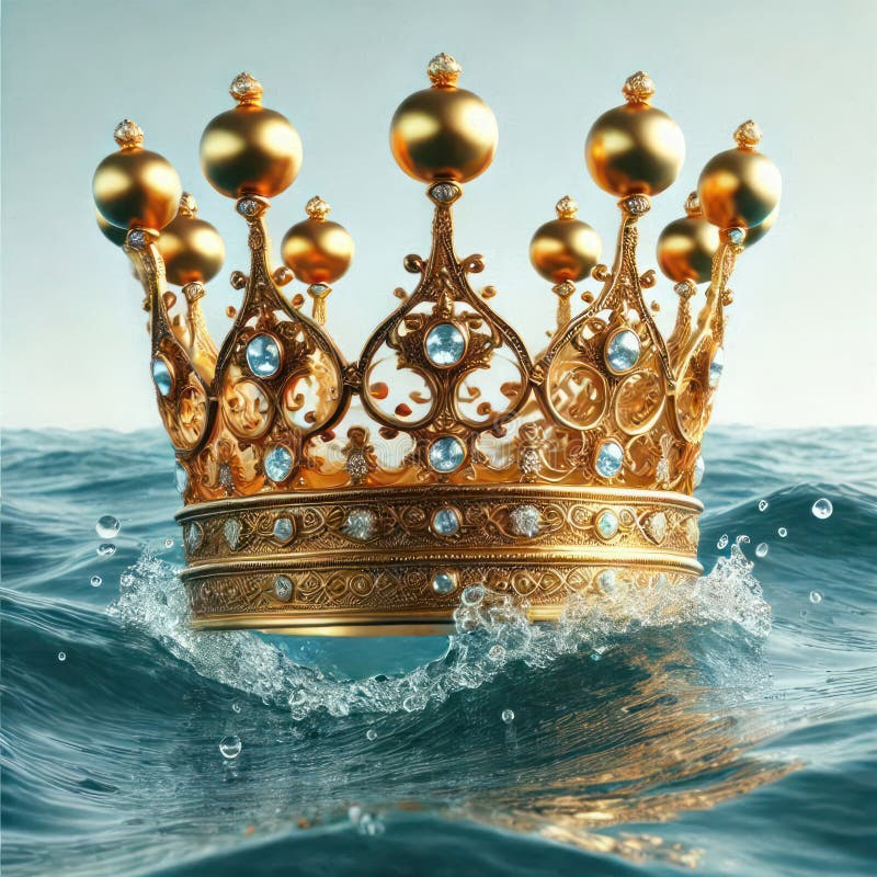 A Golden Crown with Precious Stones on the Surface of the Water. Stock ...