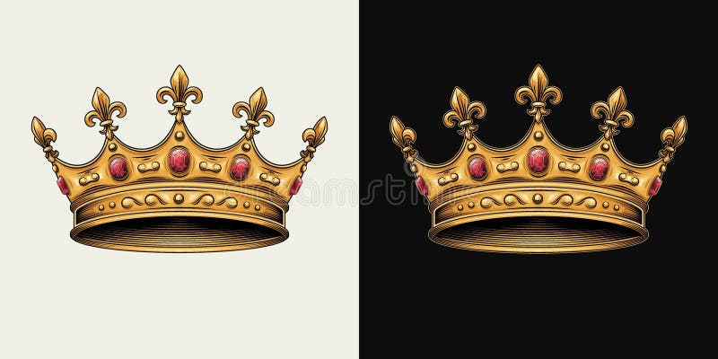 Golden Crown with Red Gems Ruby, Fleur De Lis Sign Stock Illustration ...