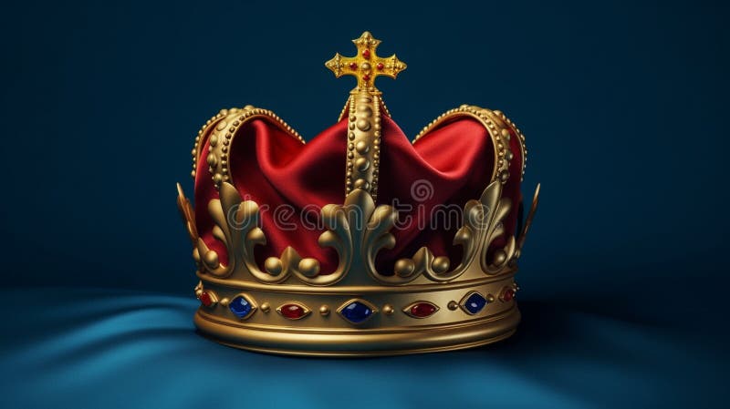 Red Gold Royal Crown on Waving Blue Texture Background, Uk Rule Concept ...