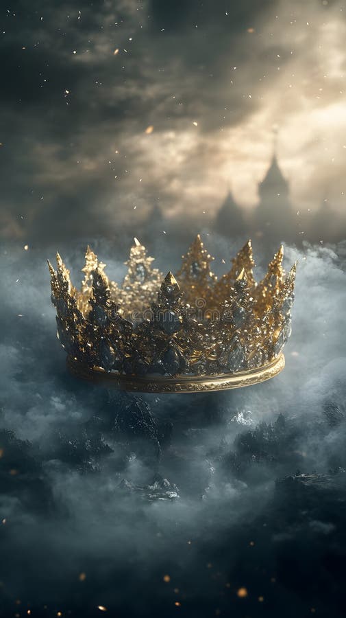 Golden Crown in a Smoky, Dark Landscape Stock Illustration ...
