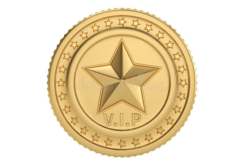 Golden Crown with Vip Coin on White Background.3D Illustration Stock ...
