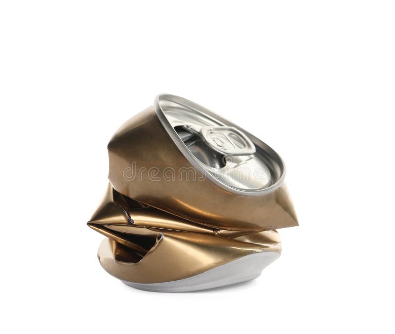 Golden Crumpled Can with Ring Isolated on White Stock Image - Image of ...