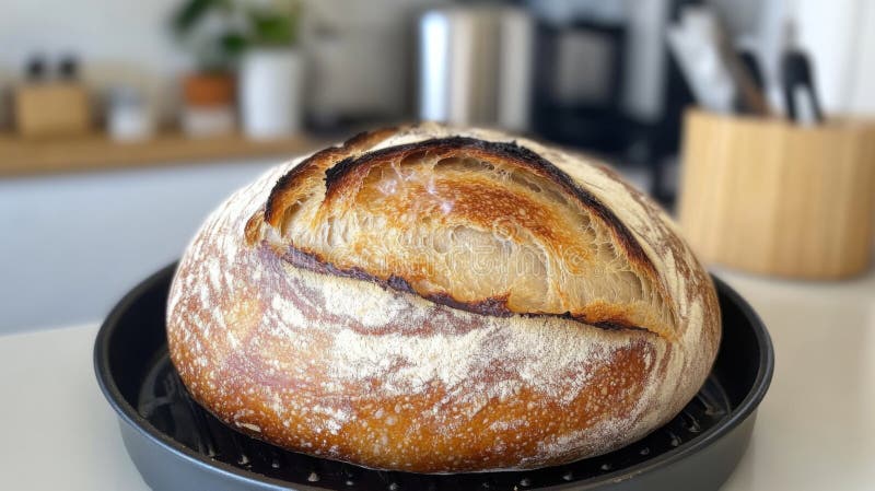Golden Crust Artisan Bread Loaf in Black Pan Stock Illustration ...