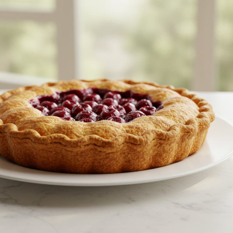 Golden Crust Cherry Pie on White Plate Stock Illustration ...