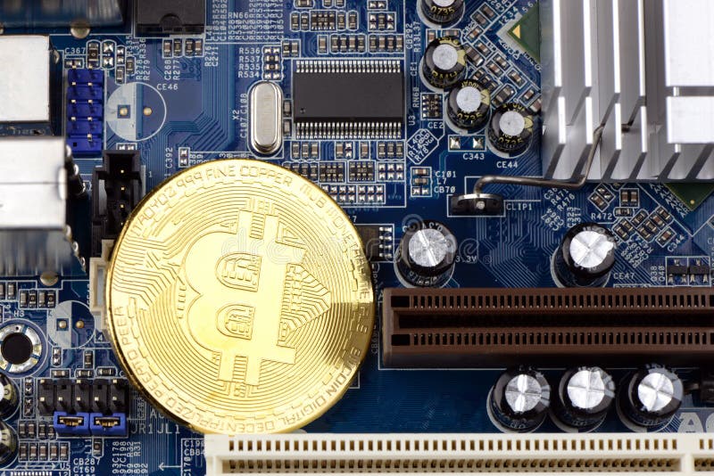 Golden Cryptocurrency Coins on Computer Circuit Board Stock Image ...