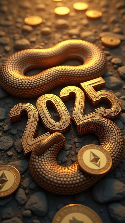Golden 2025 Cryptocurrency Future with Snake and Coins Symbolizing ...