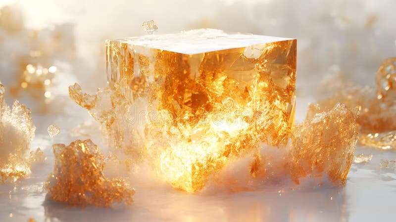 Golden Crystal Cube 3D Render Stock Illustration - Illustration of ...