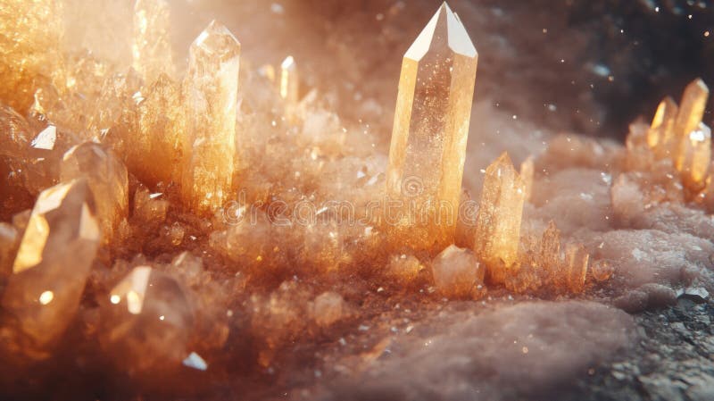 Golden Crystal Formation in Sunlit Cave Stock Illustration ...