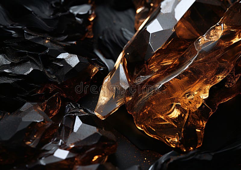 Golden Crystal Formations on a Black Background AI Generated Stock ...