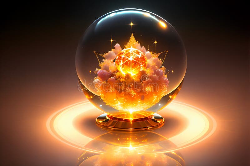 Golden Crystal in a Transparent Glass Sphere Stock Illustration ...