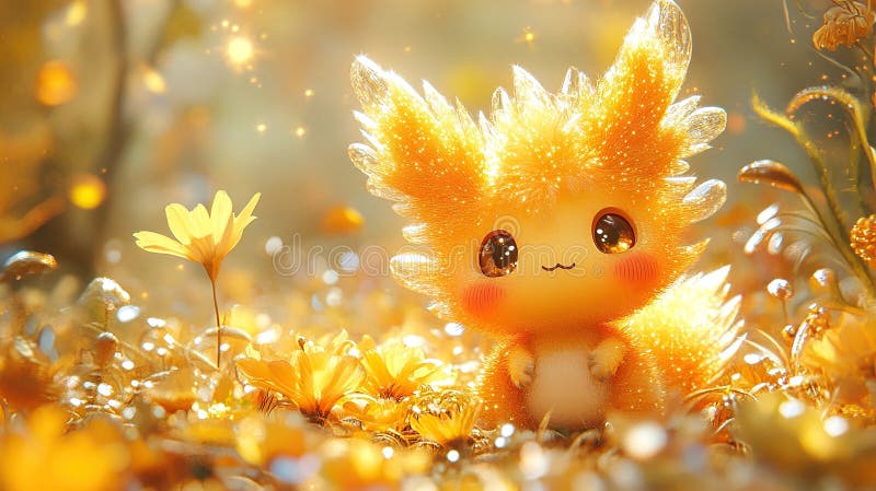 Golden Crystalline Creature Amidst Autumnal Flora Stock Illustration ...