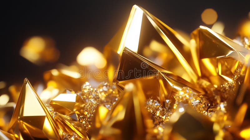 Golden Crystals Sparkle Vividly Against a Dark Backdrop, Highlighting ...