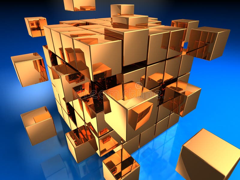 Golden cube stock illustration. Illustration of abstract - 27260291