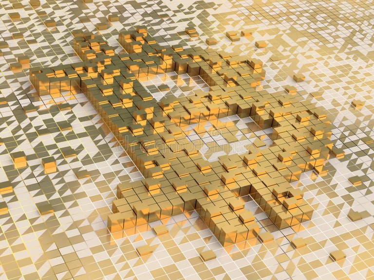 Golden cube Bitcoin symbol stock illustration. Illustration of banking ...