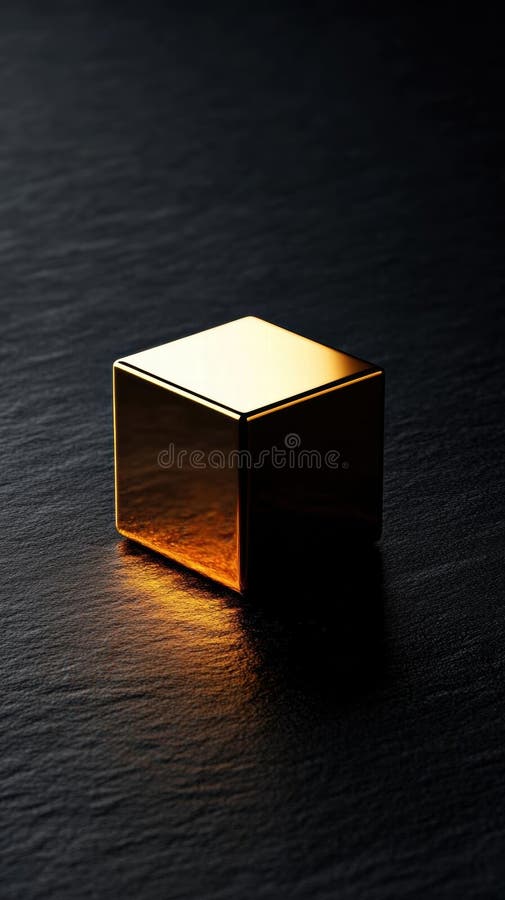 Golden Cube on Black Background, a Minimalist Study in Shape and Light ...