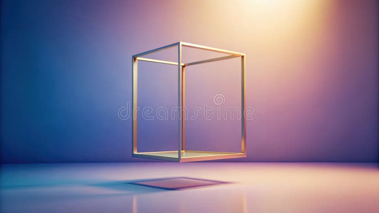A Golden Cube Frame Hovers in a Soft, Ambient Light, Creating an ...