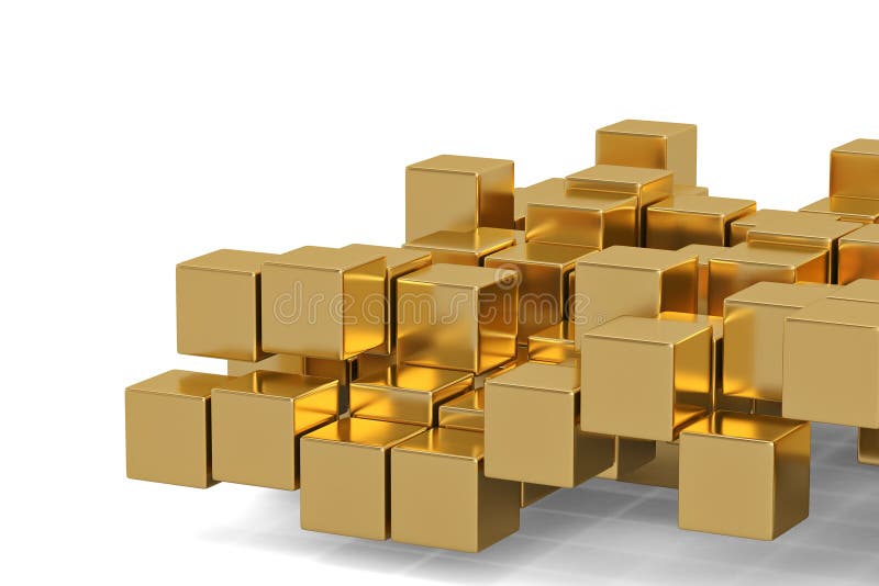 Golden Cube Isolated on White Background 3D Illustration. Stock ...