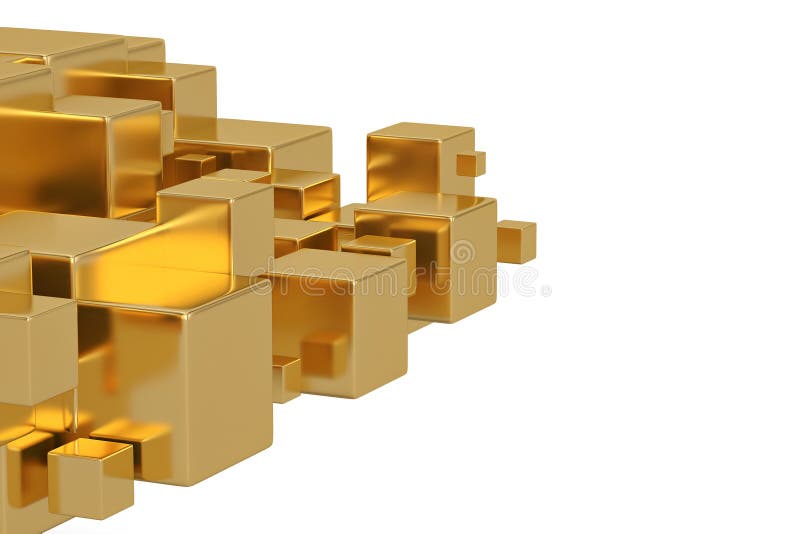 Golden Cube Isolated on White Background 3D Illustration. Stock ...