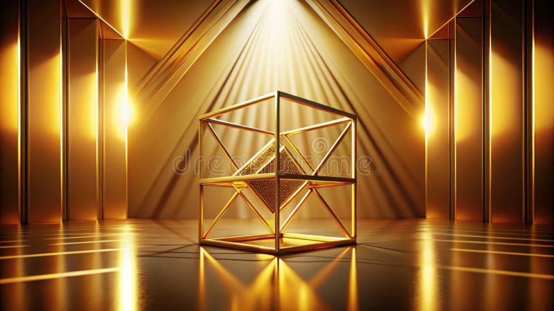 Golden Cube in a Luxurious Architectural Setting with Dramatic Lighting ...