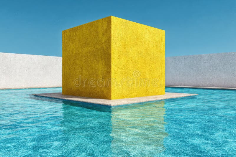 Yellow Cube in Pool stock illustration. Illustration of stillness ...
