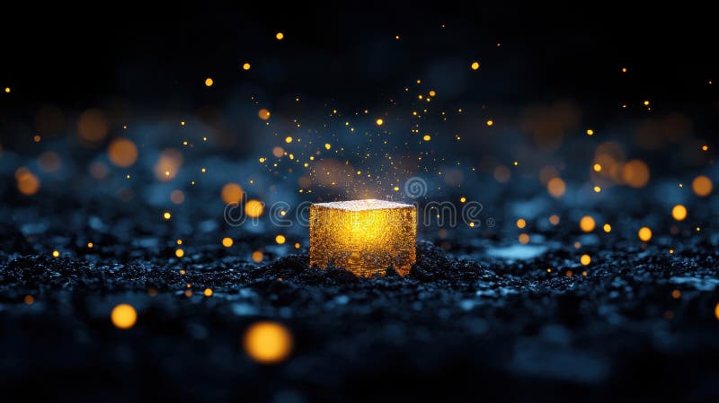 Glowing Cube Sits Dark Textured Surface Stock Photos - Free & Royalty ...