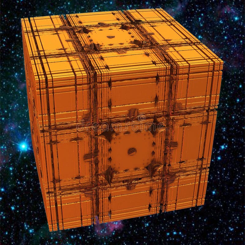 Golden Cube in Starry Space Stock Illustration - Illustration of stars ...