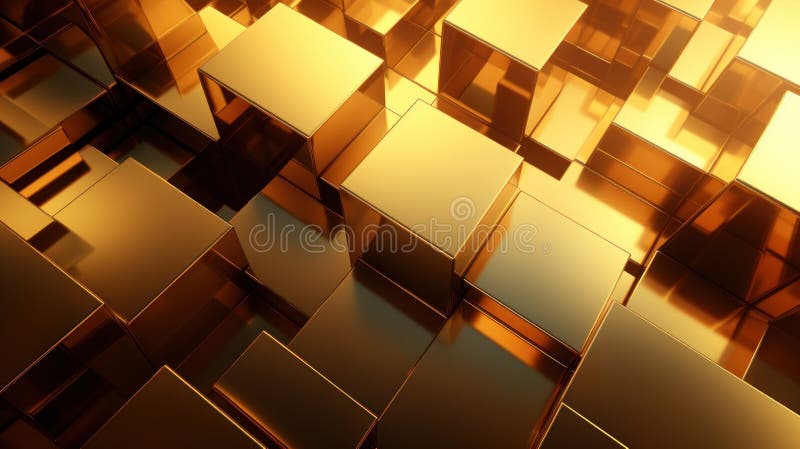 Golden Cubes Background, 3d Render, Computer Generated Abstract Background Generative AI Stock ...