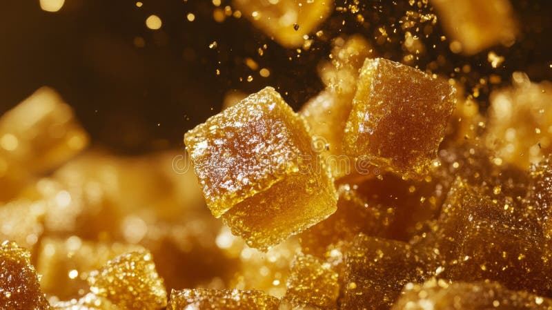 Golden Cubes of Candy Falling on Dark Background Stock Illustration ...