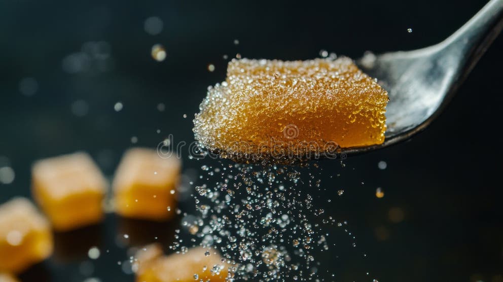 Golden Cubes of Candy Falling from a Spoon Stock Illustration ...