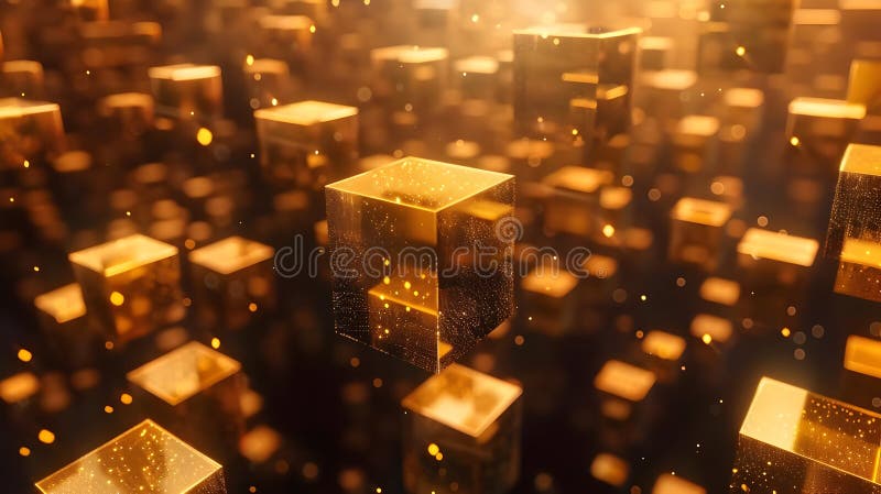 Golden Cubes 3D Abstract Background Stock Illustration - Illustration ...