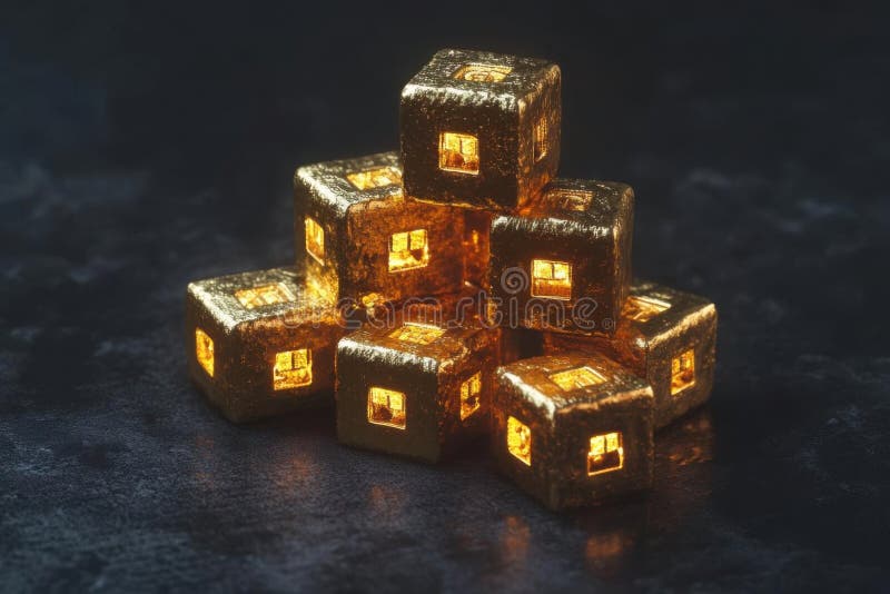 Golden Cubes with Dark Background Stock Illustration - Illustration of ...