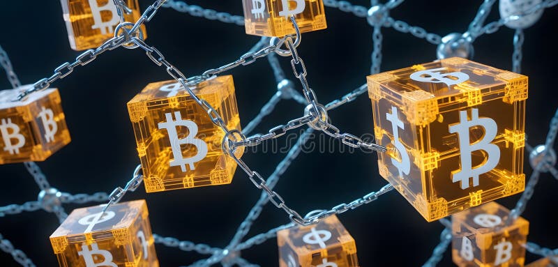 Golden Bitcoin Cube Network AI Generative Stock Image - Image of ...
