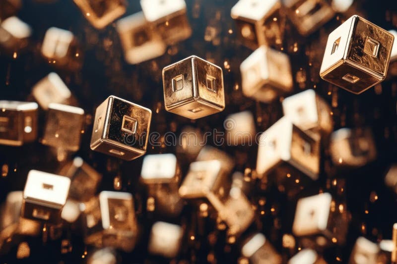 Golden Cubes Falling Abstractly with Digital Data Stream and Network ...