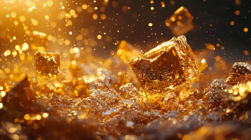 Golden Cubes Floating Amidst Sparkling Golden Particles Stock Image ...