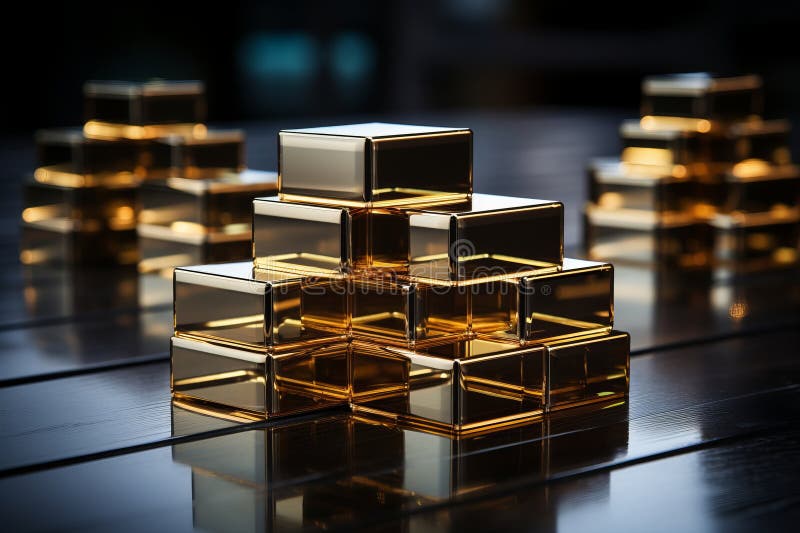 Golden Cubes Stacked on Top of Each Other on a Table Stock Illustration ...