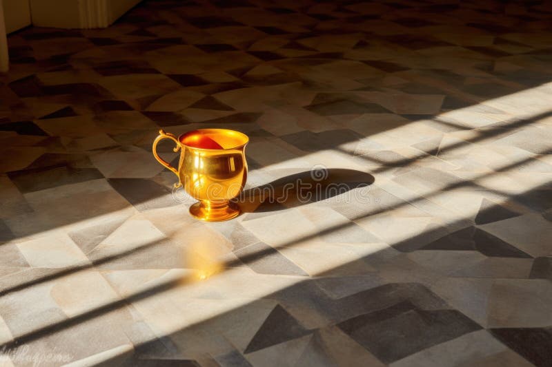 Golden Cup Casting a Long Shadow on the Floor Stock Image - Image of ...