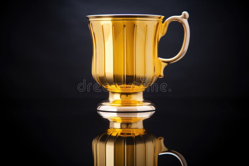 Golden Cup with a Reflection on a Glossy Black Surface Stock ...