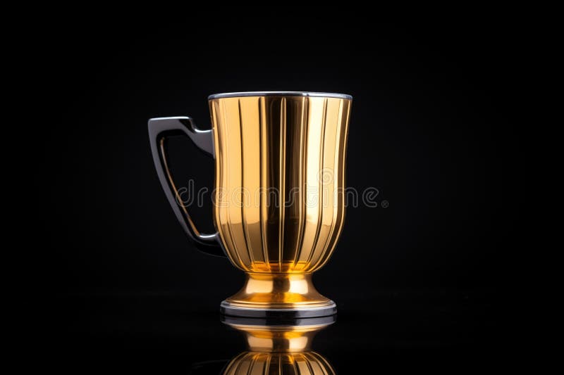 Golden Cup with a Reflection on a Glossy Black Surface Stock ...