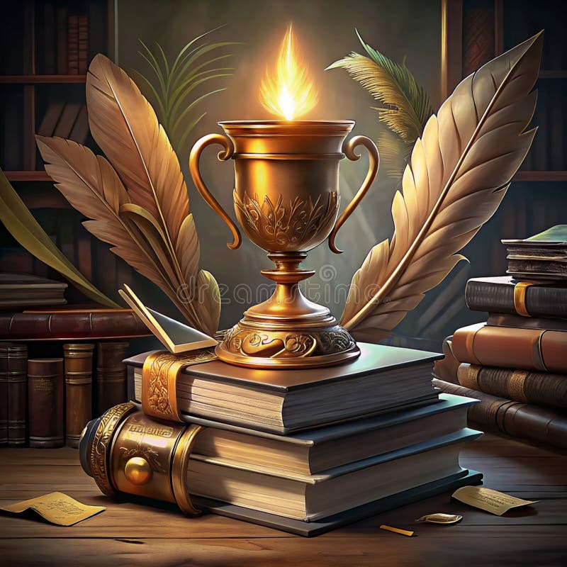 Golden Cup on a Stack of Books Stock Vector - Illustration of gold ...