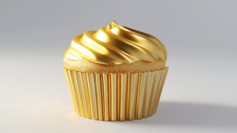 Golden Cupcake with Shiny Frosting in Metallic Wrapper Stock ...