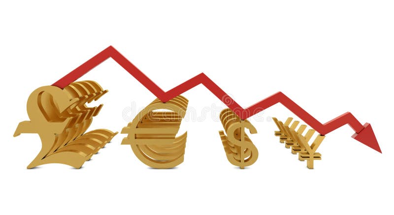 Currencies Symbols in Golden Coins and Red Line Stock Illustration ...