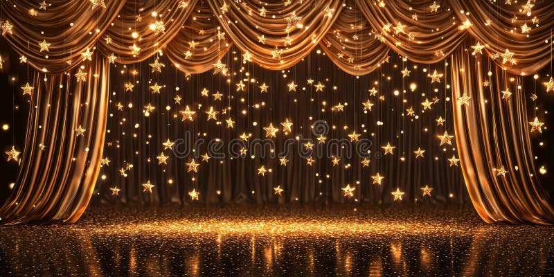 Golden Curtain Backdrop with Glowing Star-like Glitter Animations Stock ...