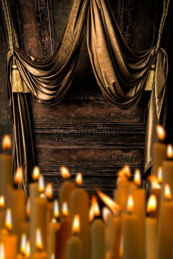 Golden Curtains and Burning Candles Stock Image - Image of golden ...